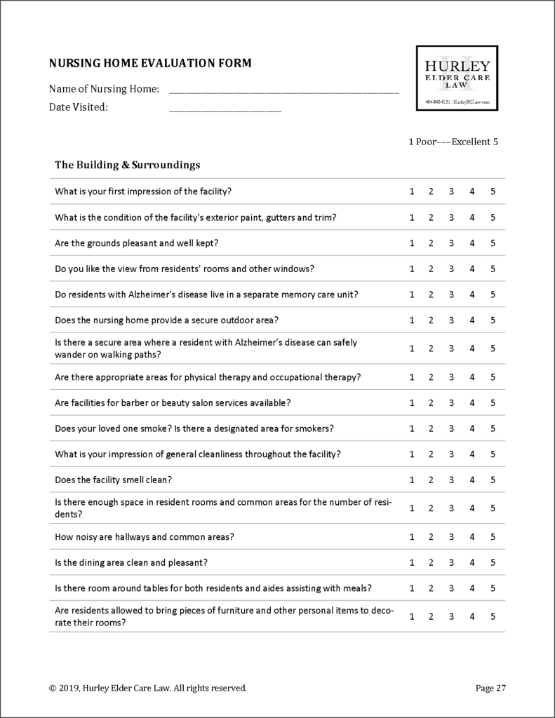 Nursing Home Evaluation Form - Hurley Elder Care Law | Georgia's #1 Certified Elder Law Attorney