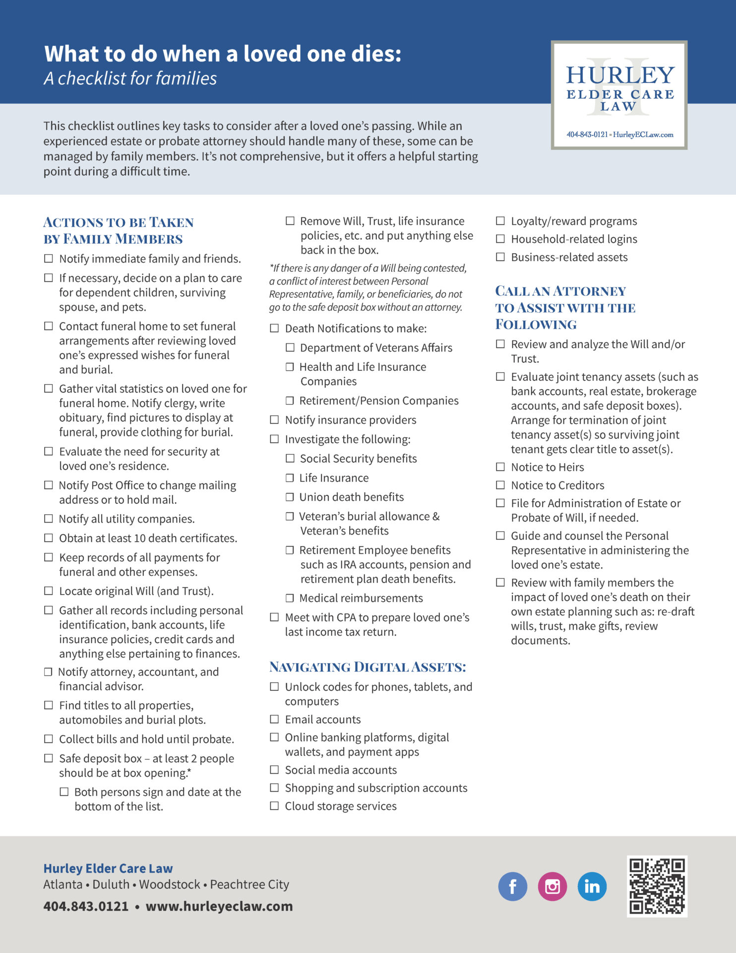 What to Do When a Loved One Dies Checklist - Hurley Elder Care Law ...